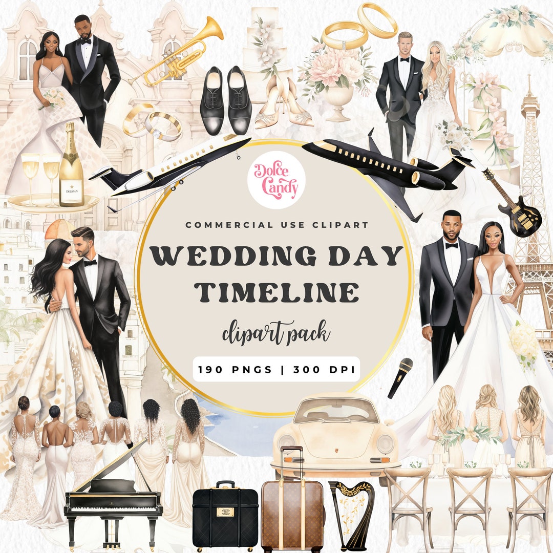 190 Watercolour Wedding Timeline Icons Clipart, Marriage Icon Pack ...