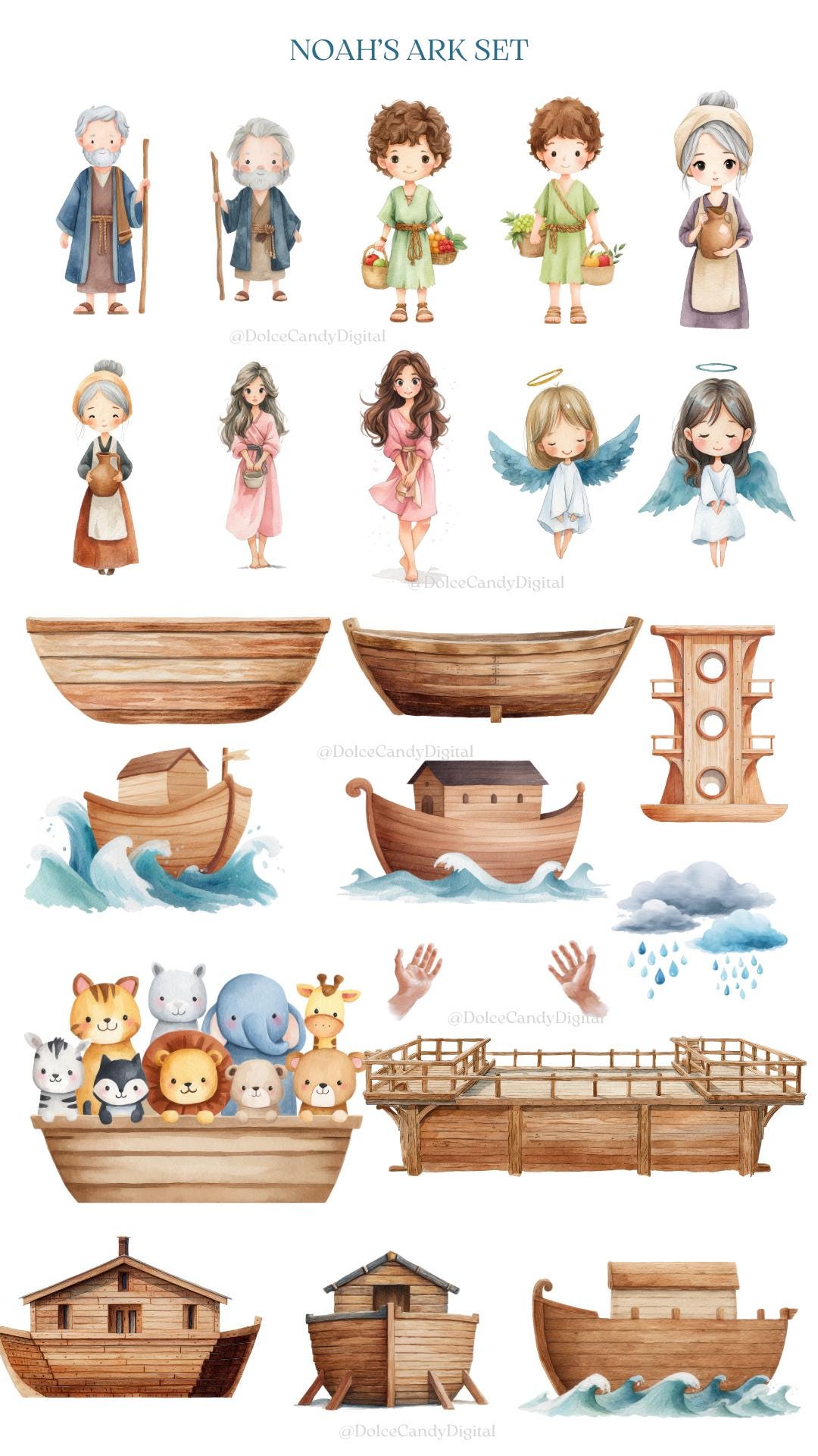 Noah’s Ark Watercolour Clipart | Christian Bible Story Animals and Ark ...