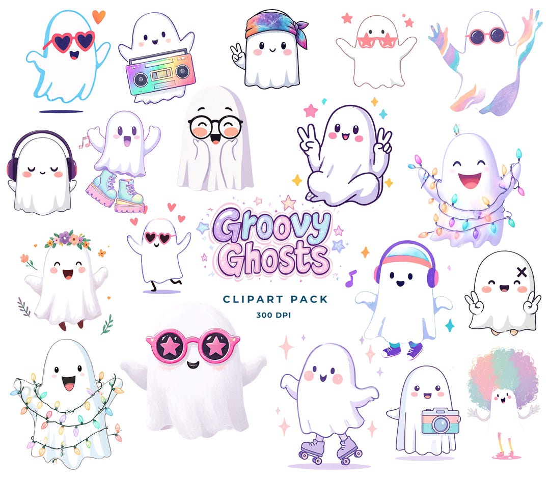 Kawaii Pastel Ghost Clipart PNG – Halloween Party Decor (digital ...