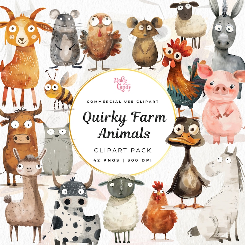 Quirky Cute Farm Animals, Whimsical Elements, Caricature Pets ...