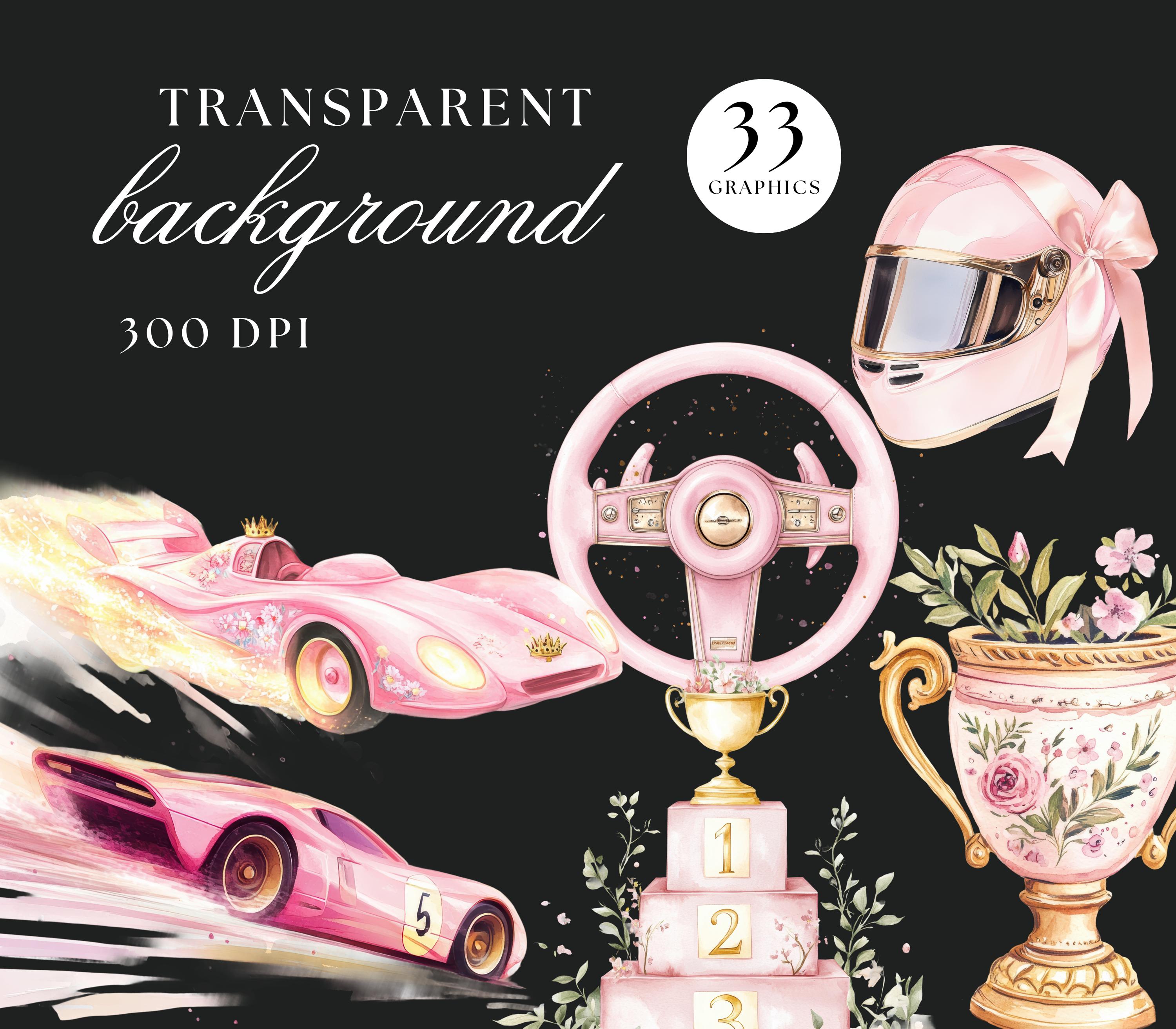 Pink Watercolour Race Car Clipart Pack, Cute Racing Girl PNG, Digital ...