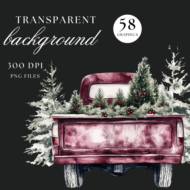 Watercolour Christmas Truck Clipart, Christmas Pine Tree Png, Winter ...
