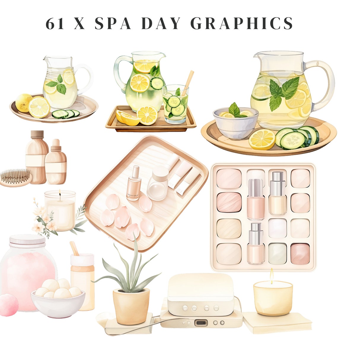 Watercolour Luxury Spa Day Clipart, Cozy Self Care, Manicure Clipart ...