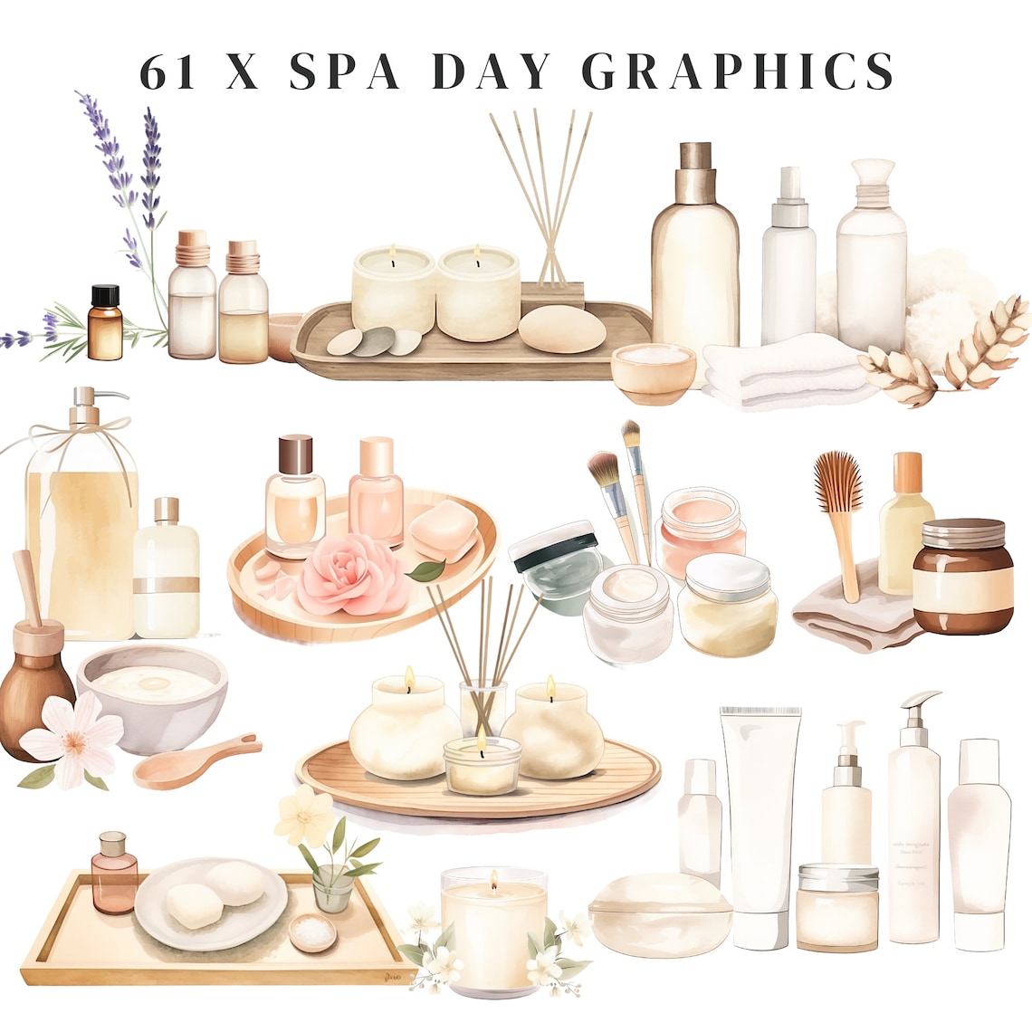 Watercolour Luxury Spa Day Clipart, Cozy Self Care, Manicure Clipart ...