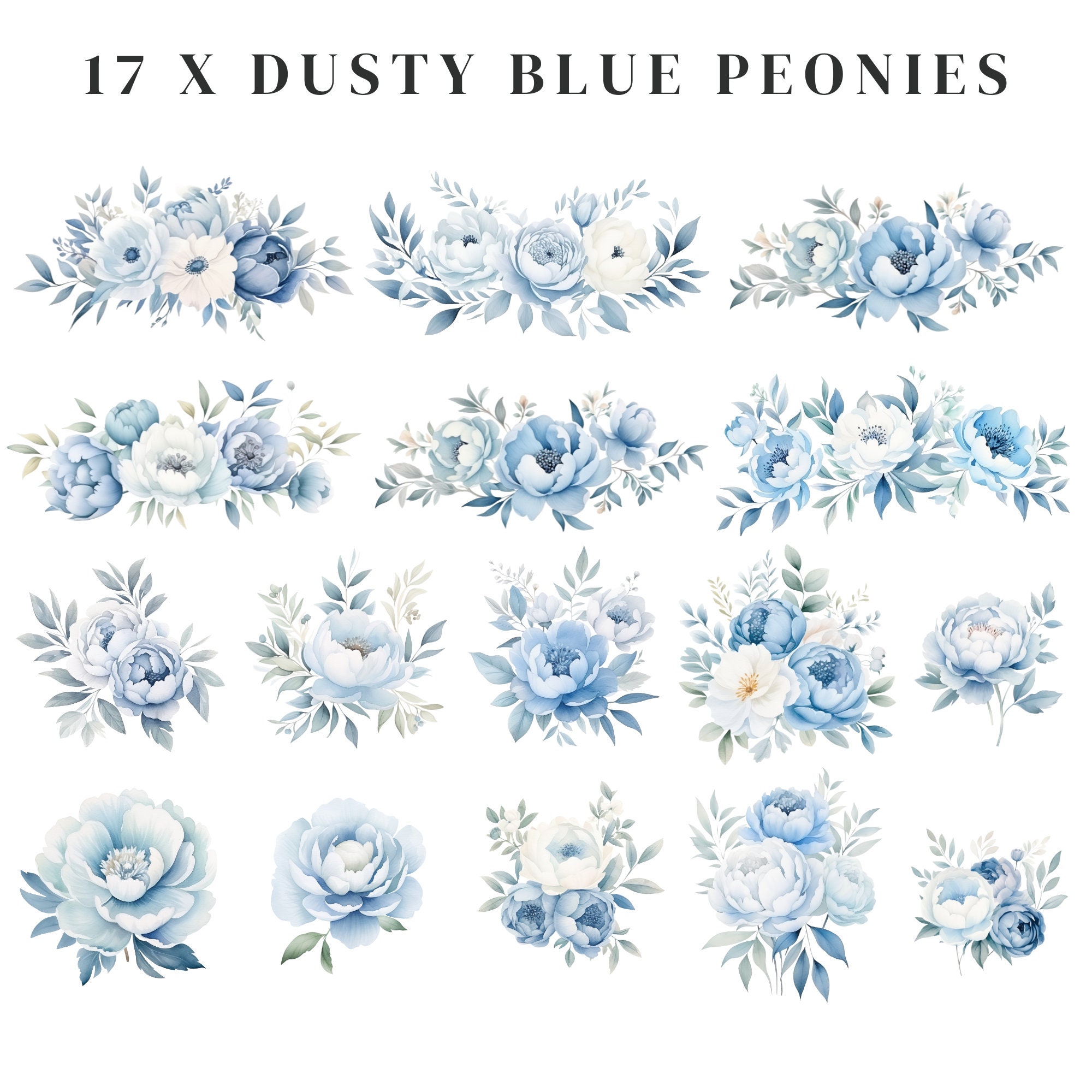 Dusty Blue Peony Watercolour Clipart Png, Posy Flowers, Peonies and ...