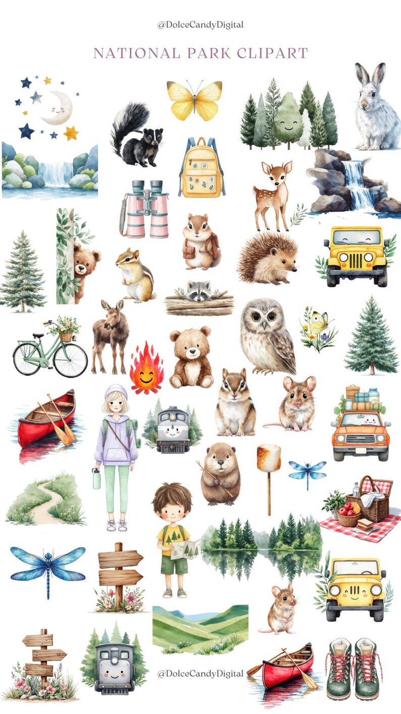 National Park Adventure Clipart Bundle, Cute Forest Animals Nature ...