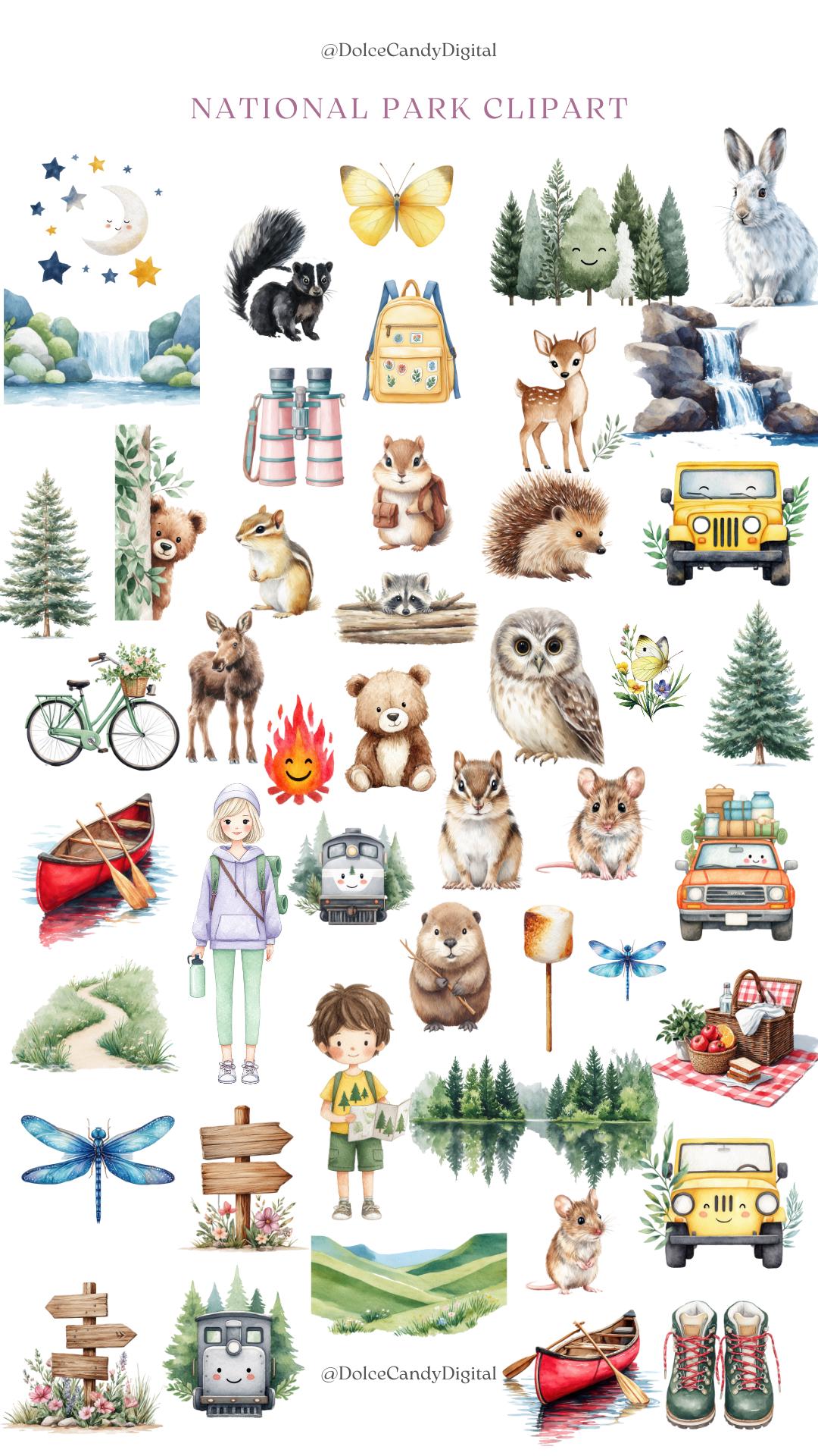 National Park Adventure Clipart Bundle, Cute Forest Animals Nature ...