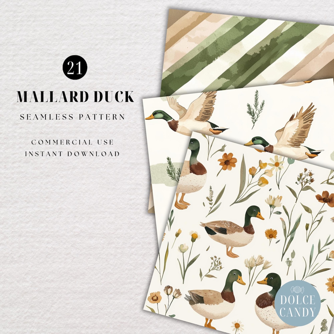 Mallard Duck Seamless Pattern, Watercolor Ducks (digital Paper JPG) - Etsy