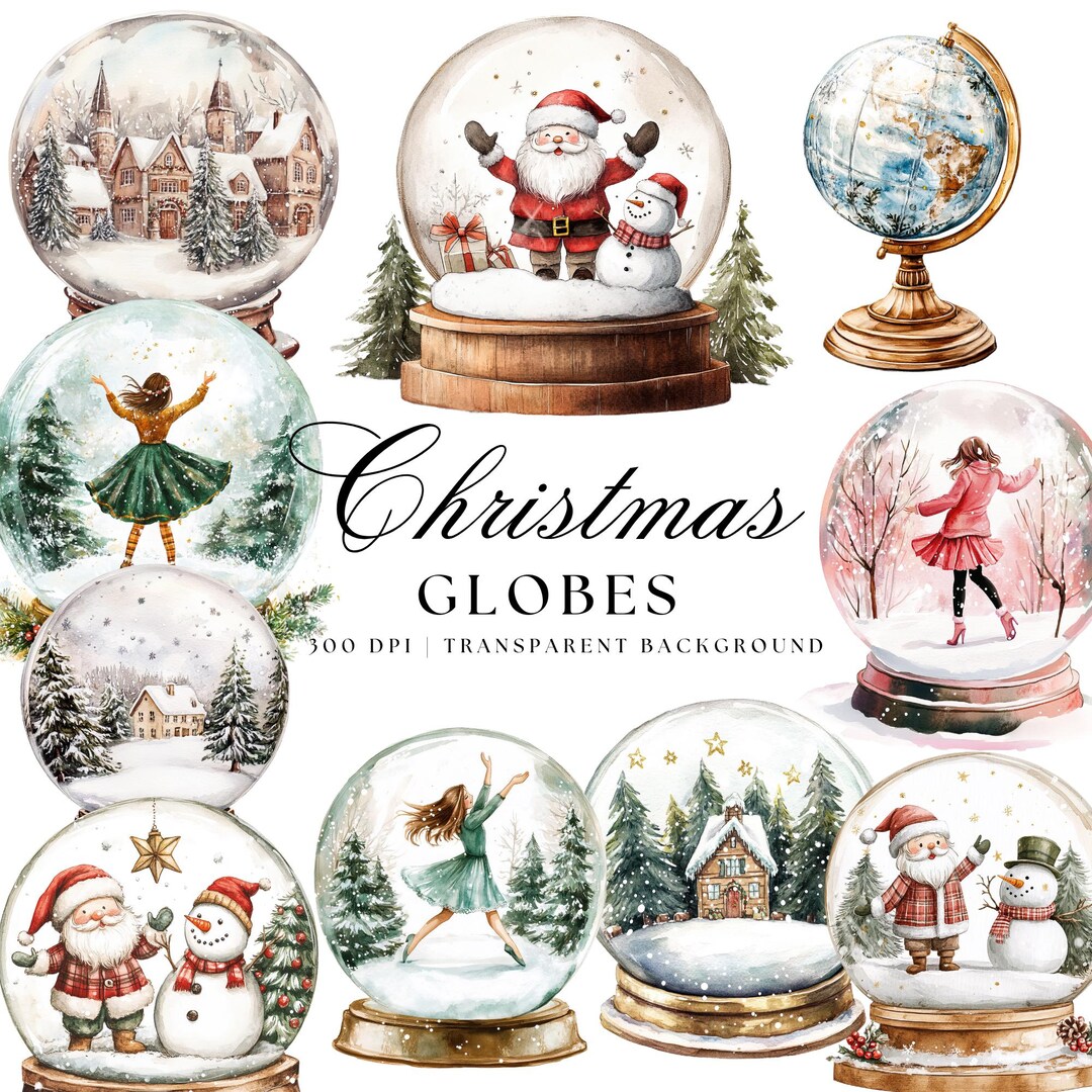 Watercolour Christmas Snow Globe Clipart, Festive Winter Globe PNG ...