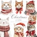 Watercolour Christmas Cat Clipart, Festive Cat Illustrations, Holiday ...