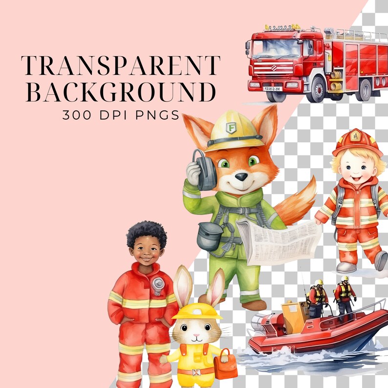 Cute Firefighter Clipart Bundle, Watercolour Fireman Department, First ...