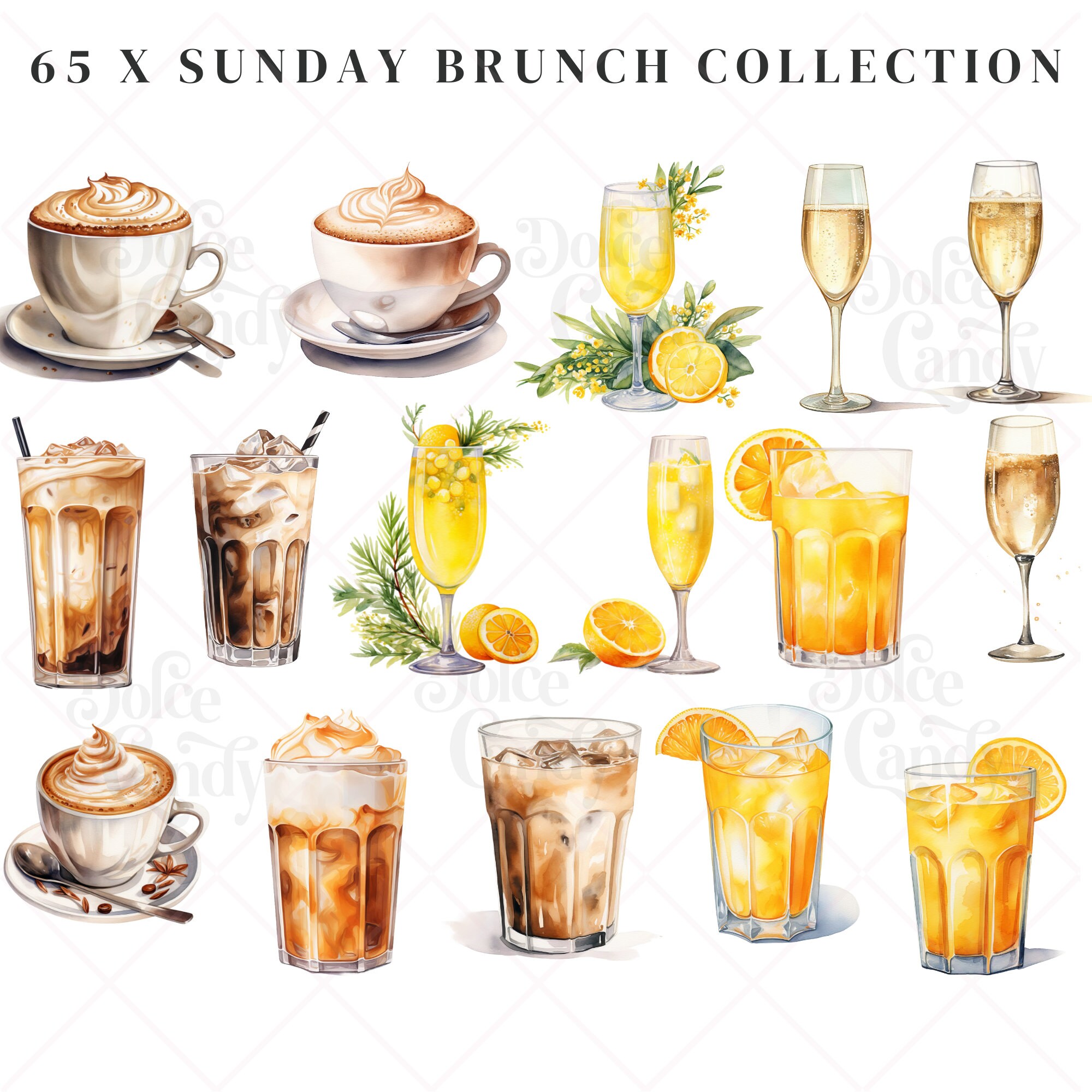 Watercolour Brunch Clipart Graphics, Coffee, Mimosas, Orange Juice ...