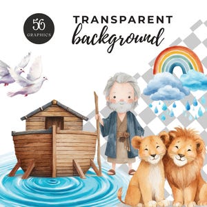 Noah’s Ark Watercolour Clipart | Christian Bible Story Animals and Ark ...