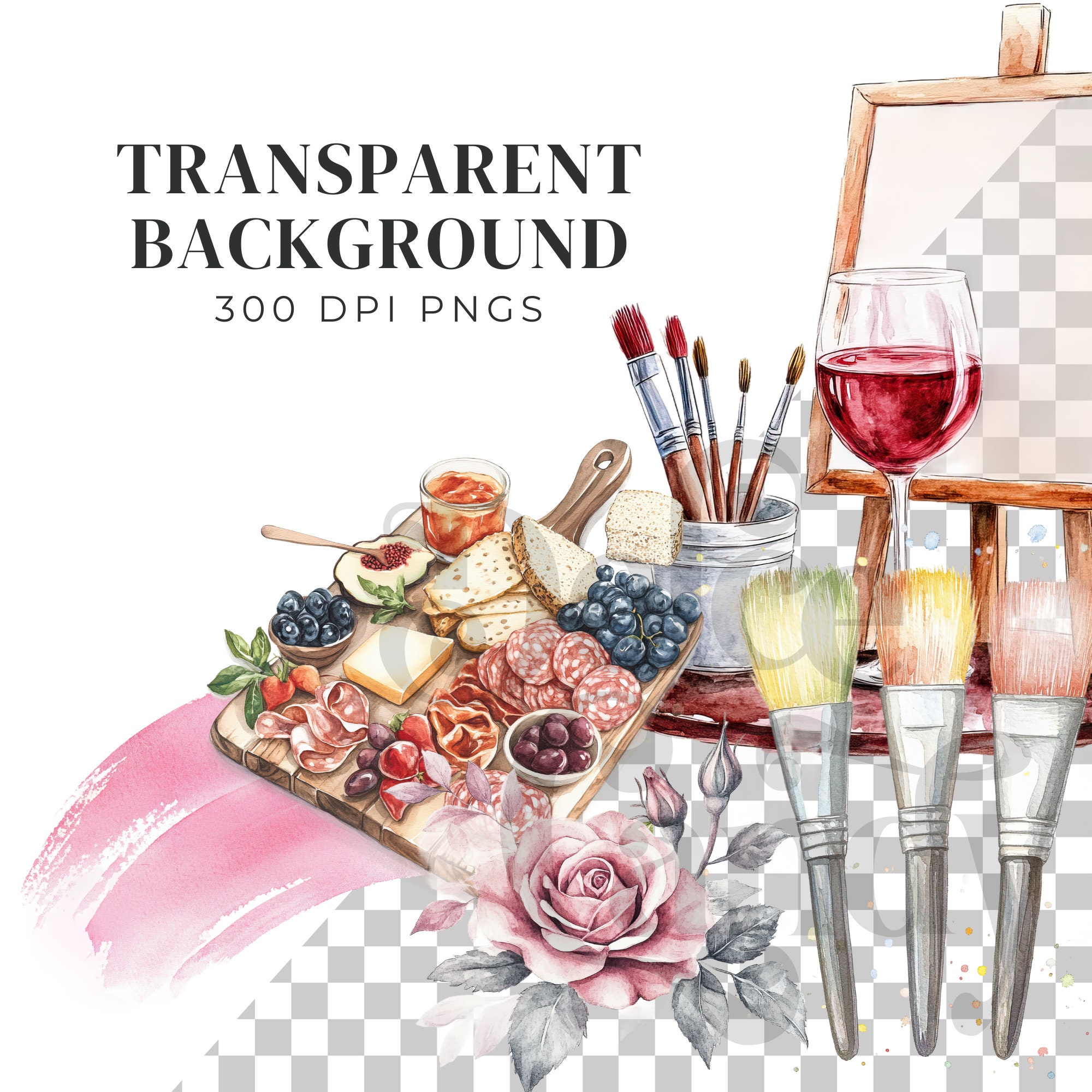 Watercolour Sip and Paint Clipart Pack, Diy Paint Party, Activities ...