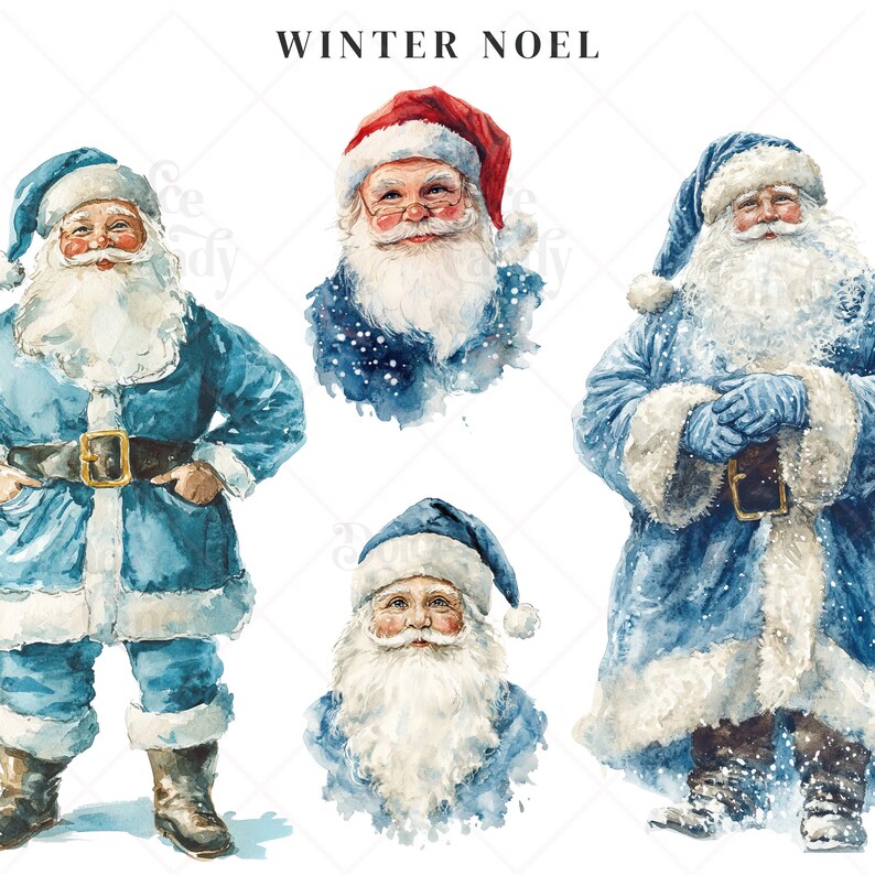 Blue Christmas Clipart Bundle, Christmas Trees, Santa Claus, Reindeer ...