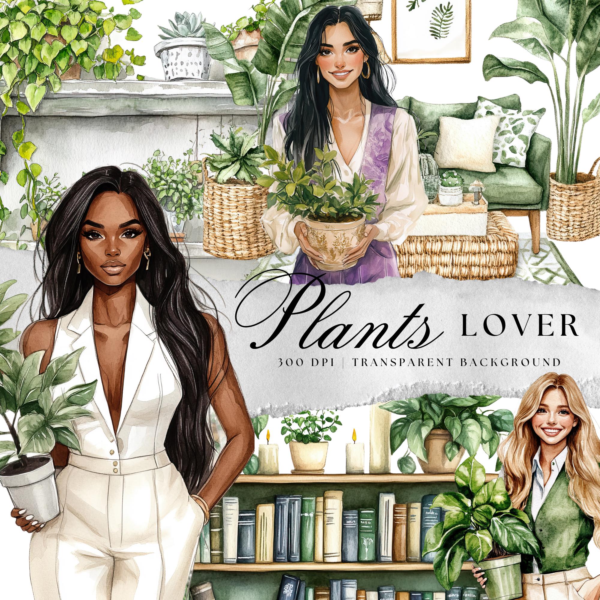 Watercolour Plant Lover Clipart, Botanical Clipart, Planner Girl Woman ...