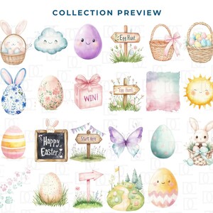 Easter Egg Hunt Clipart PNG | Pastel Bunny Eggs, Basket, Footprints ...