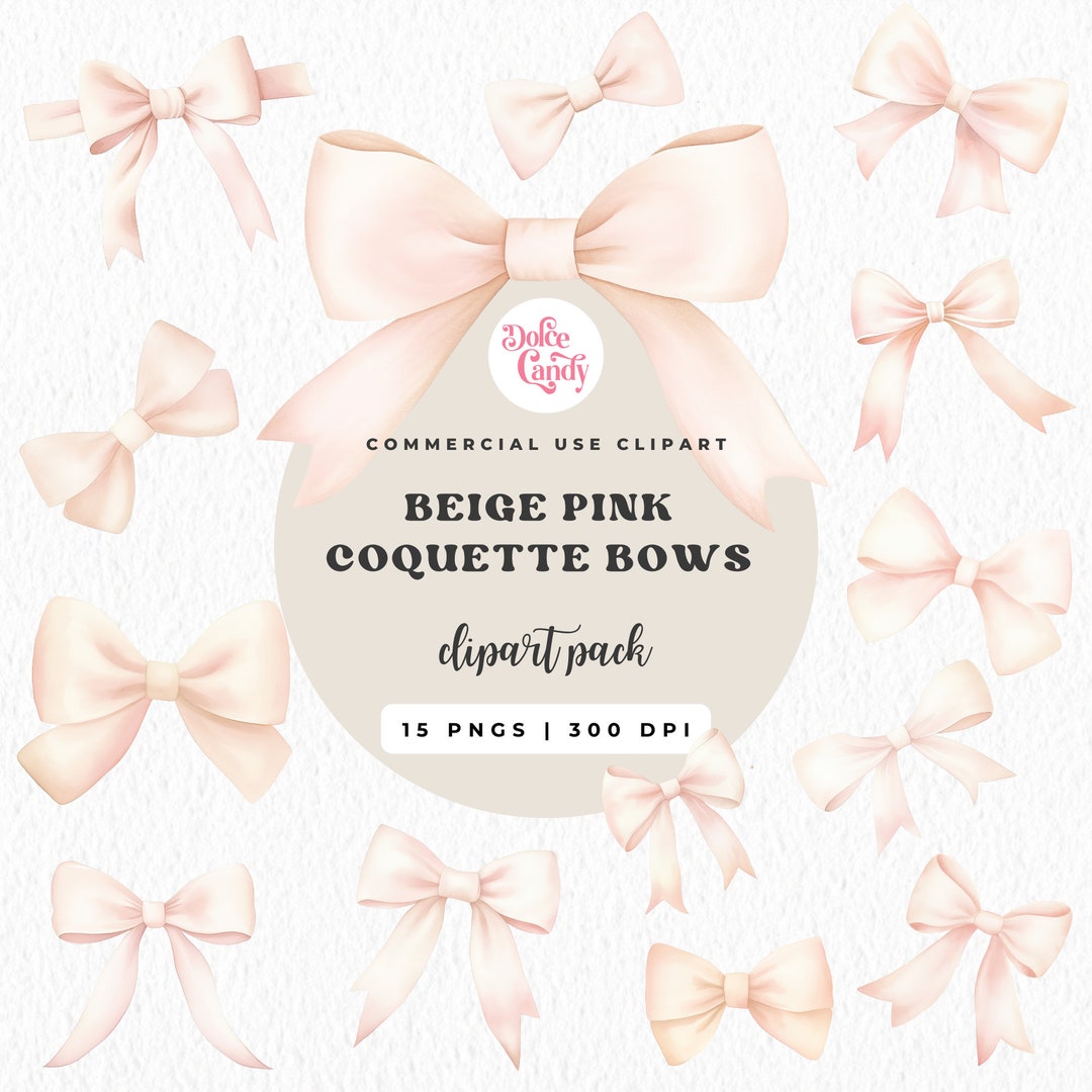 Watercolour Pink Beige Coquette Ribbon Bow Clipart, Soft Girl Era ...