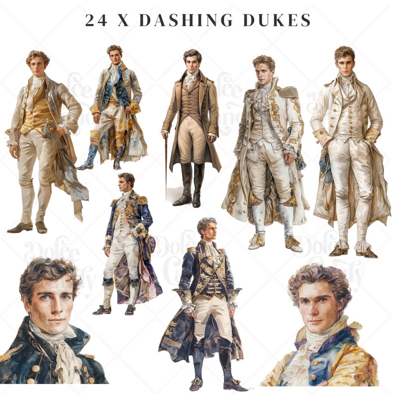 Dashing Dukes Regency Era Clipart Pack, Watercolour Vintage Png ...