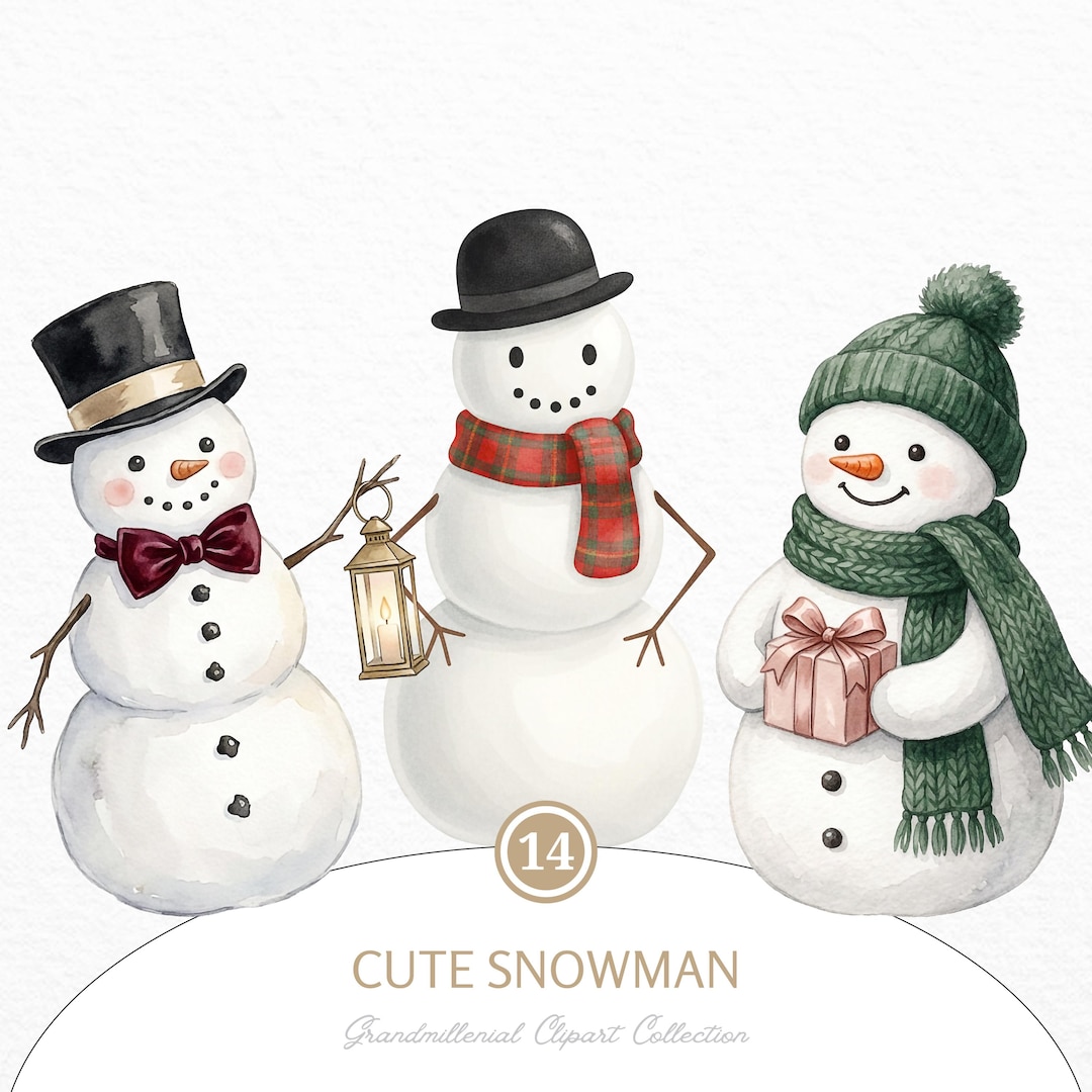 Elegant Snowman Clipart Bundle for Christmas Cards, Sublimation ...