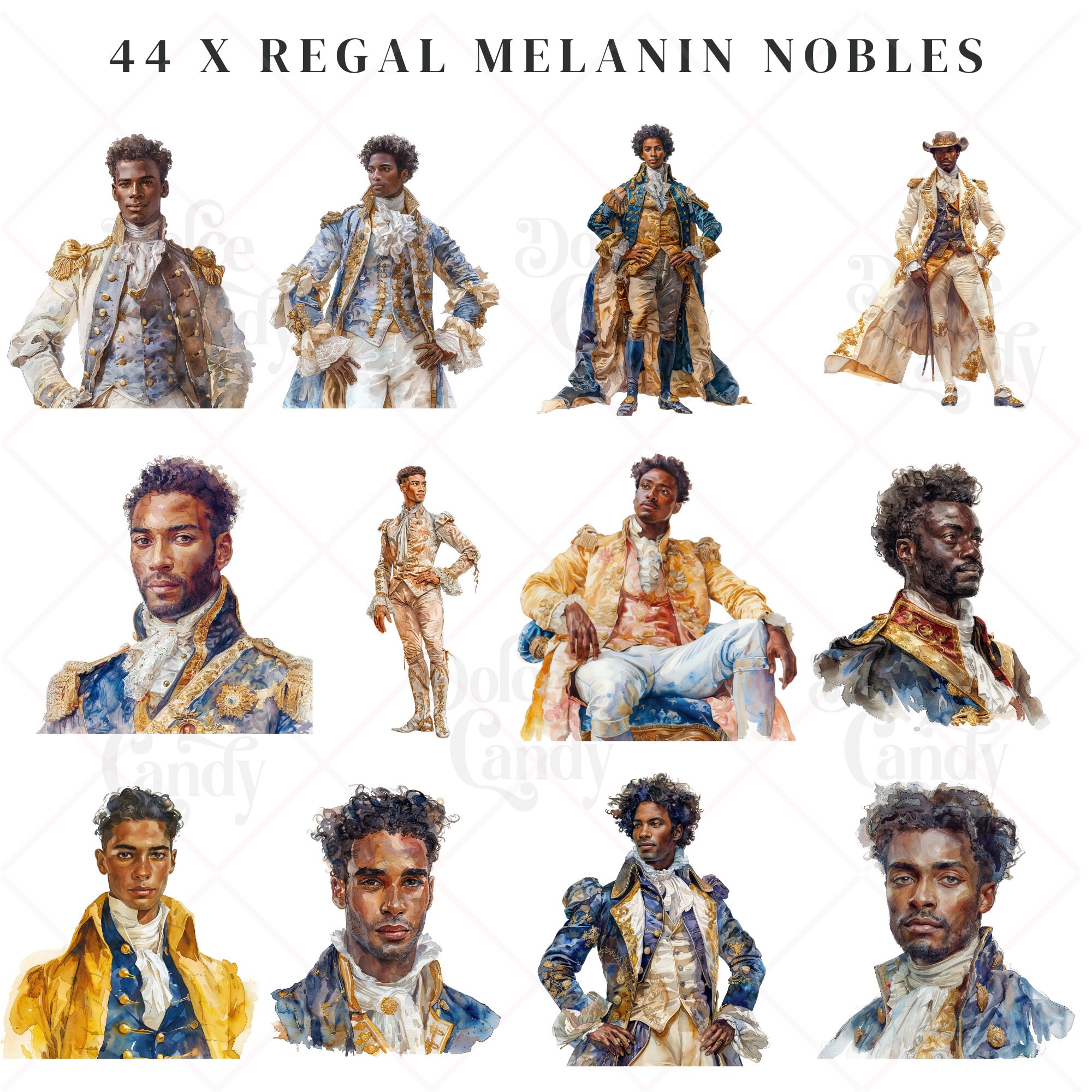 Handsome Nobles Regency Era Clipart Pack, Watercolour Vintage Png ...