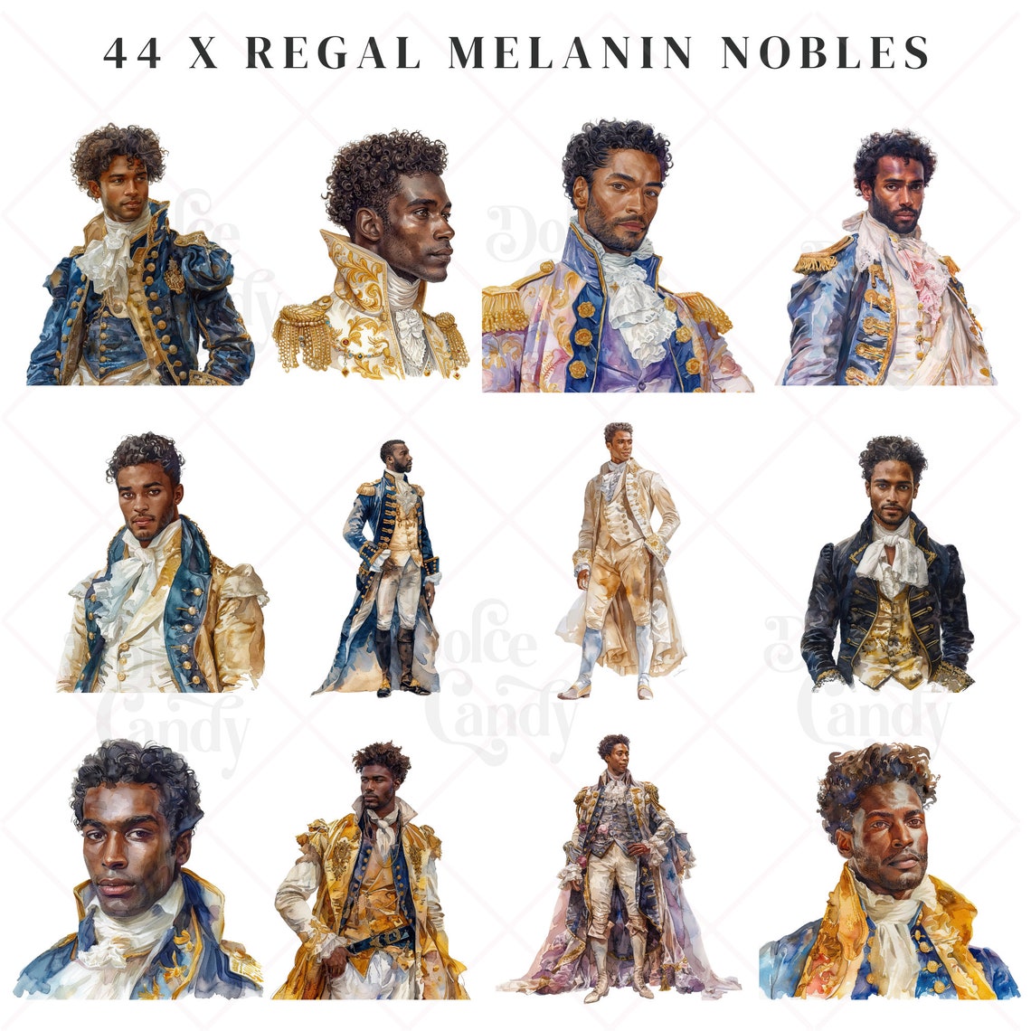 Handsome Nobles Regency Era Clipart Pack, Watercolour Vintage Png ...