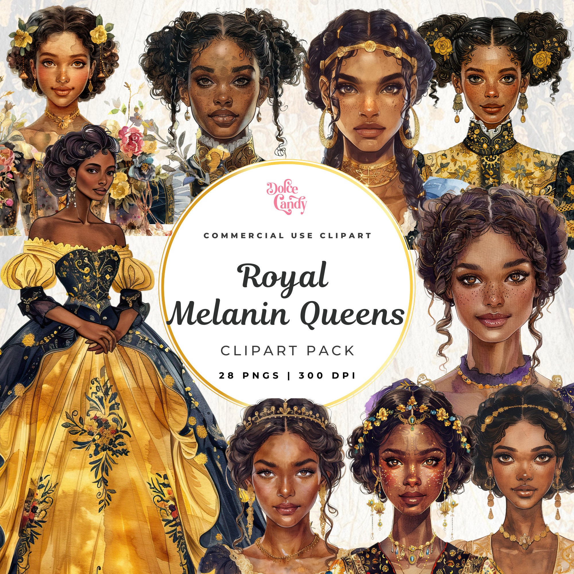 Regency Melanin Queens Watercolor Clipart, Victorian Lady Graphics ...