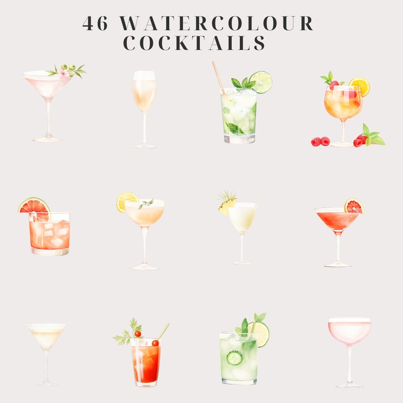 Watercolour Signature Cocktail Clipart Png, Alcohol Drinks Clipart ...