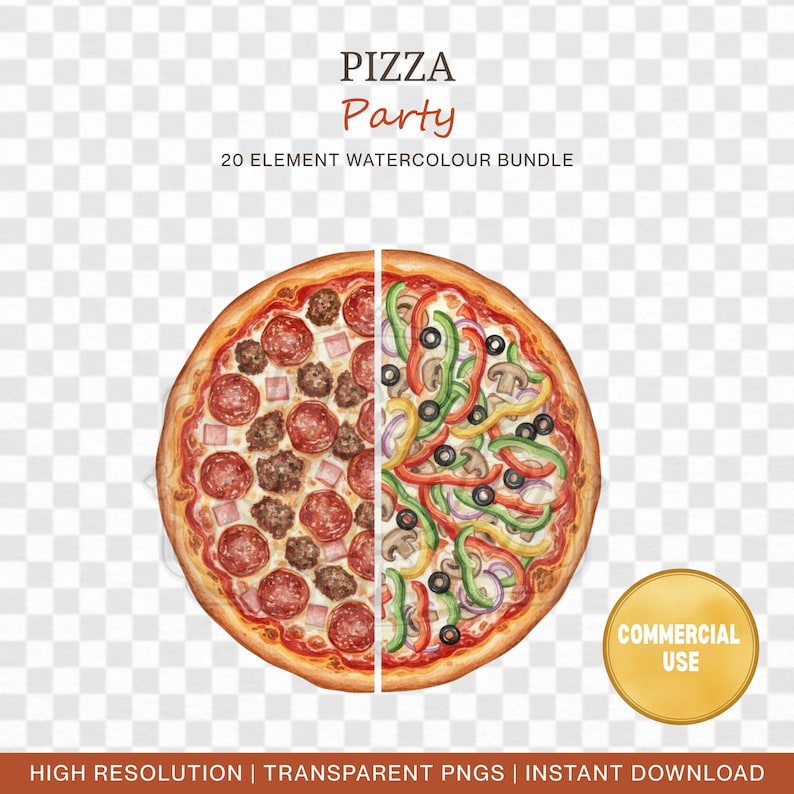 Watercolor Pizza Clipart Set, Food Illustrations (PNG, Digital Download ...