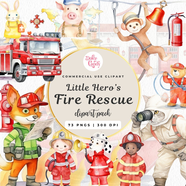 Cute Firefighter Clipart Bundle, Watercolour Fireman Department, First ...