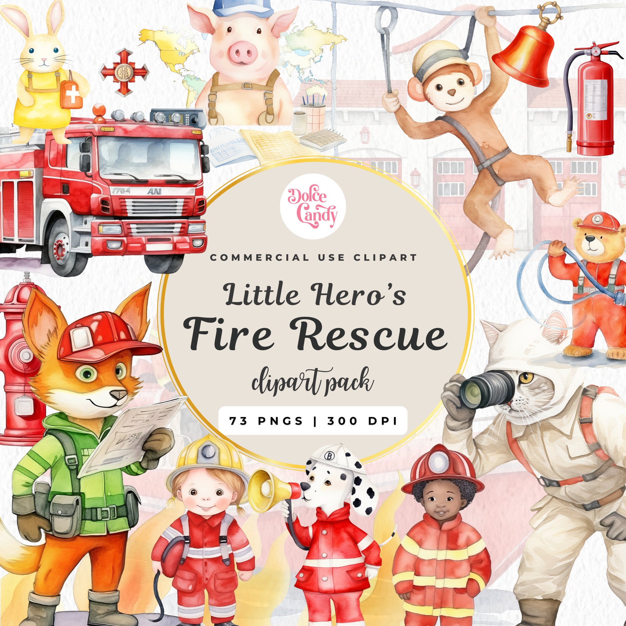 Cute Firefighter Clipart Bundle, Watercolour Fireman Department, First ...