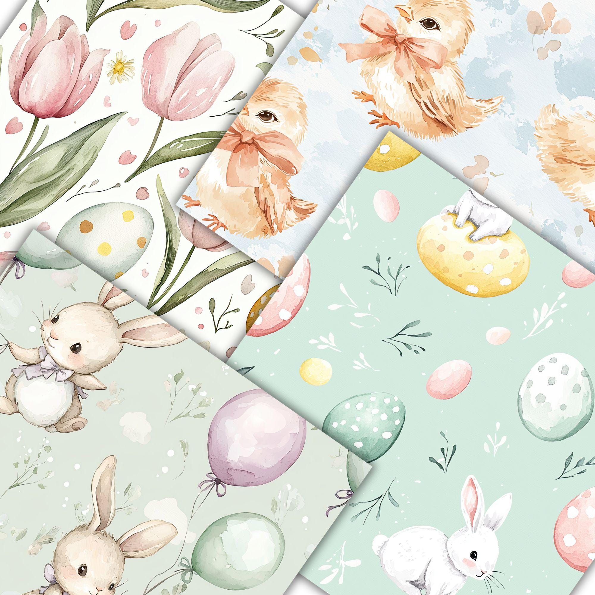 Pastel Easter Digital Paper Pack, Bunny and Egg Patterns (digital ...