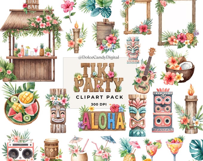 Tiki Bar Clipart - Cute Tiki Island Bar Clip Art in PNG - Instant ...