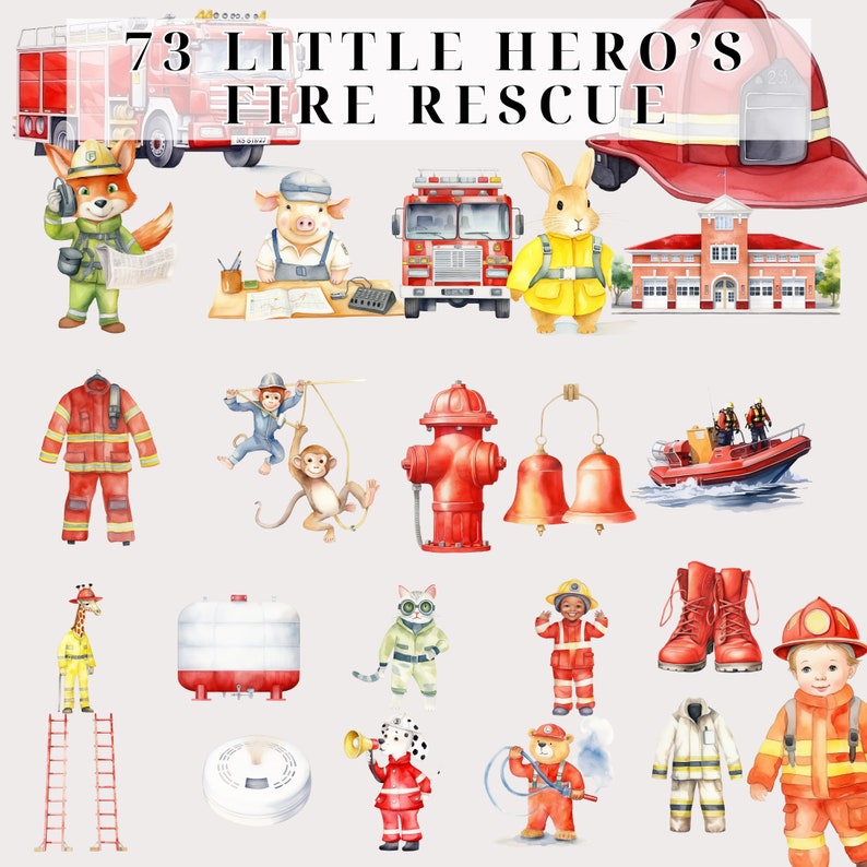 Cute Firefighter Clipart Bundle, Watercolour Fireman Department, First ...