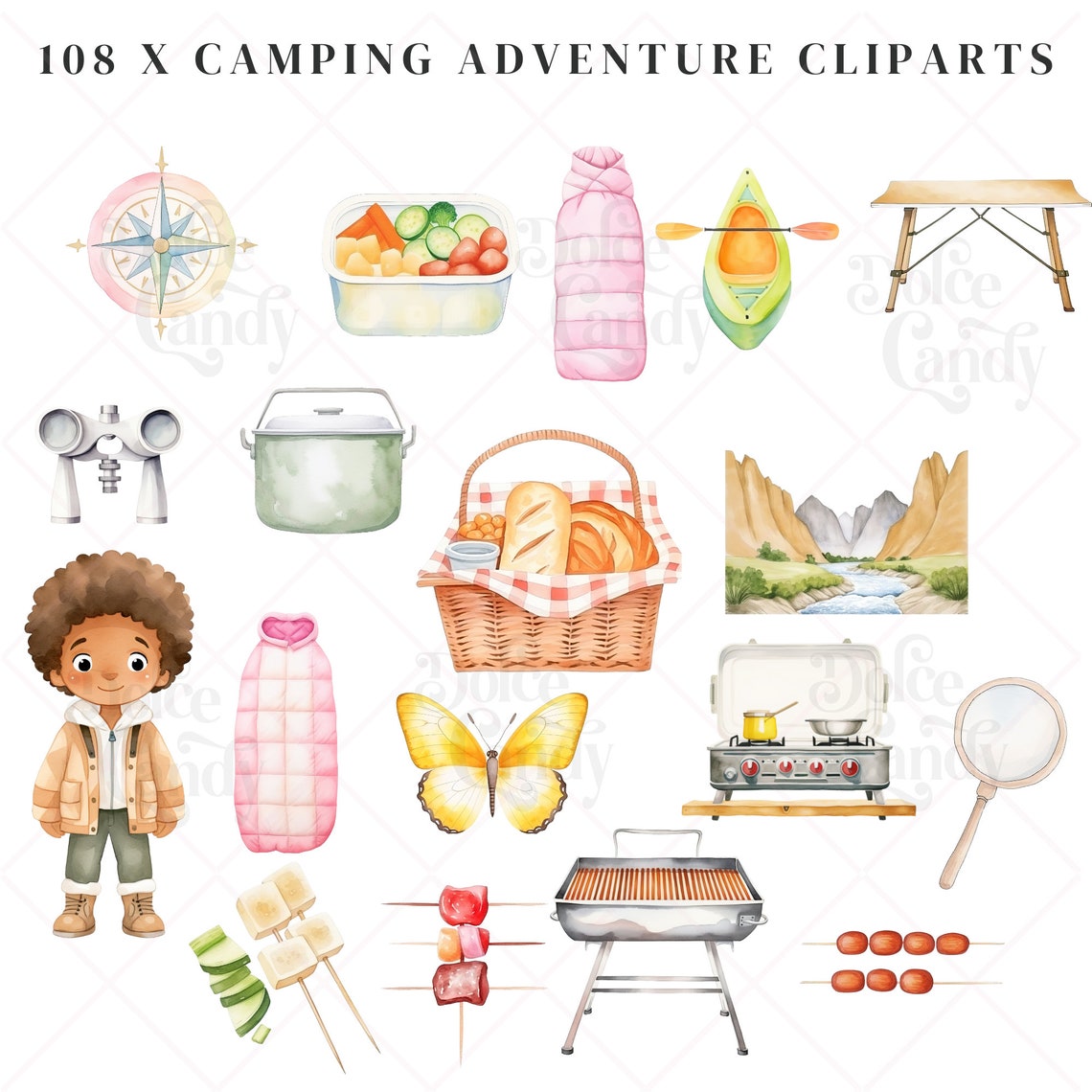 108 Watercolour Camping Clipart, Outdoor Clipart Png, Family Vacation ...