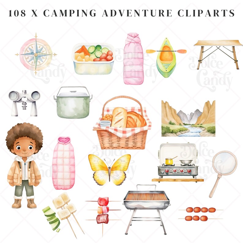 108 Watercolour Camping Clipart, Outdoor Clipart Png, Family Vacation ...