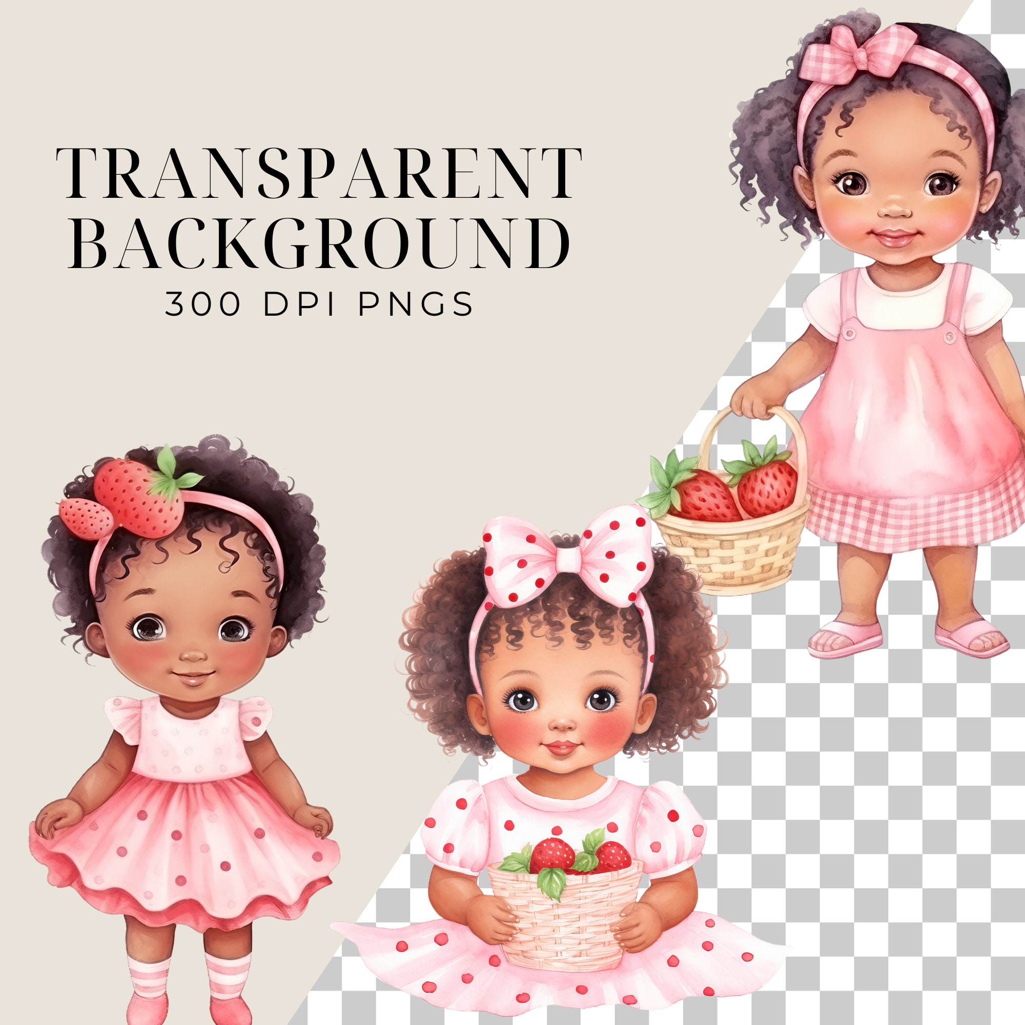 Cute Strawberry Melanin Baby Girls Clipart, Afro Black Baby Girl ...