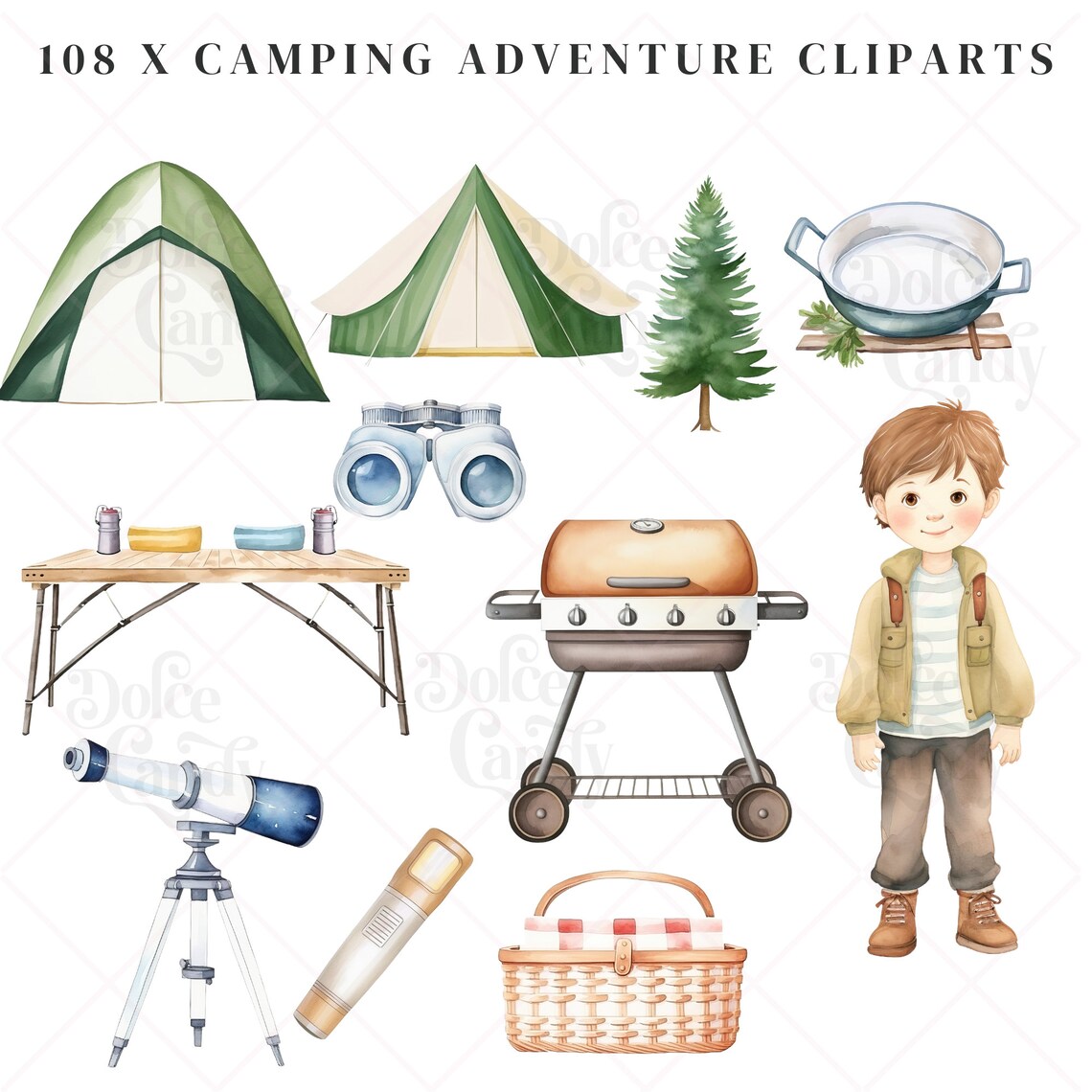 108 Watercolour Camping Clipart, Outdoor Clipart Png, Family Vacation ...