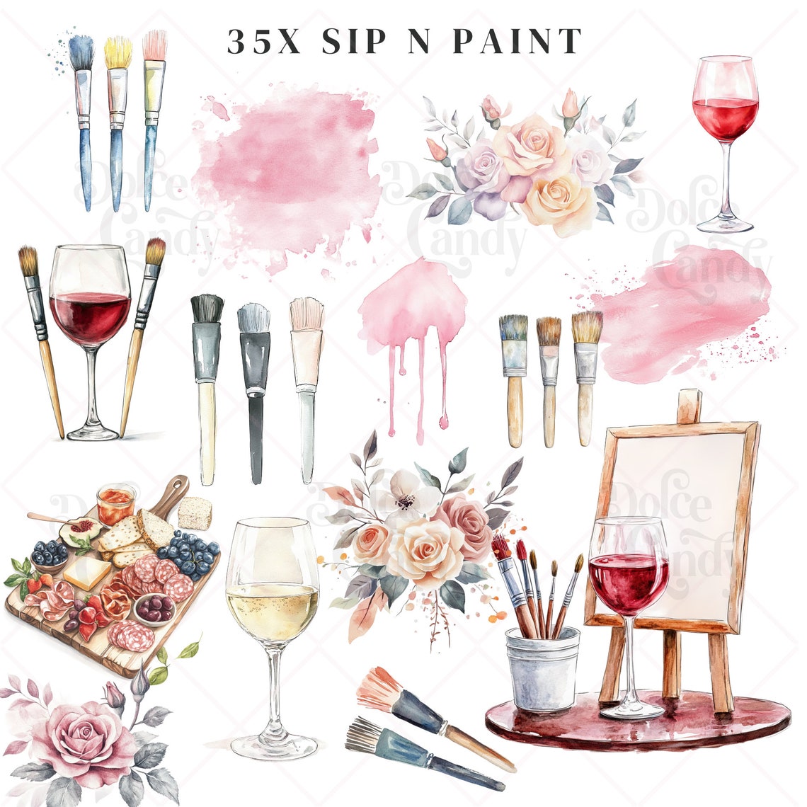 Watercolor Sip and Paint Clipart, DIY Graphics (digital Download) - Etsy