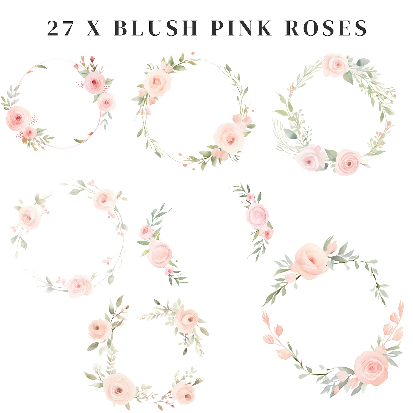 Watercolour Blush Pink Rose Flower Clipart Bundle, Flower Bouquet ...