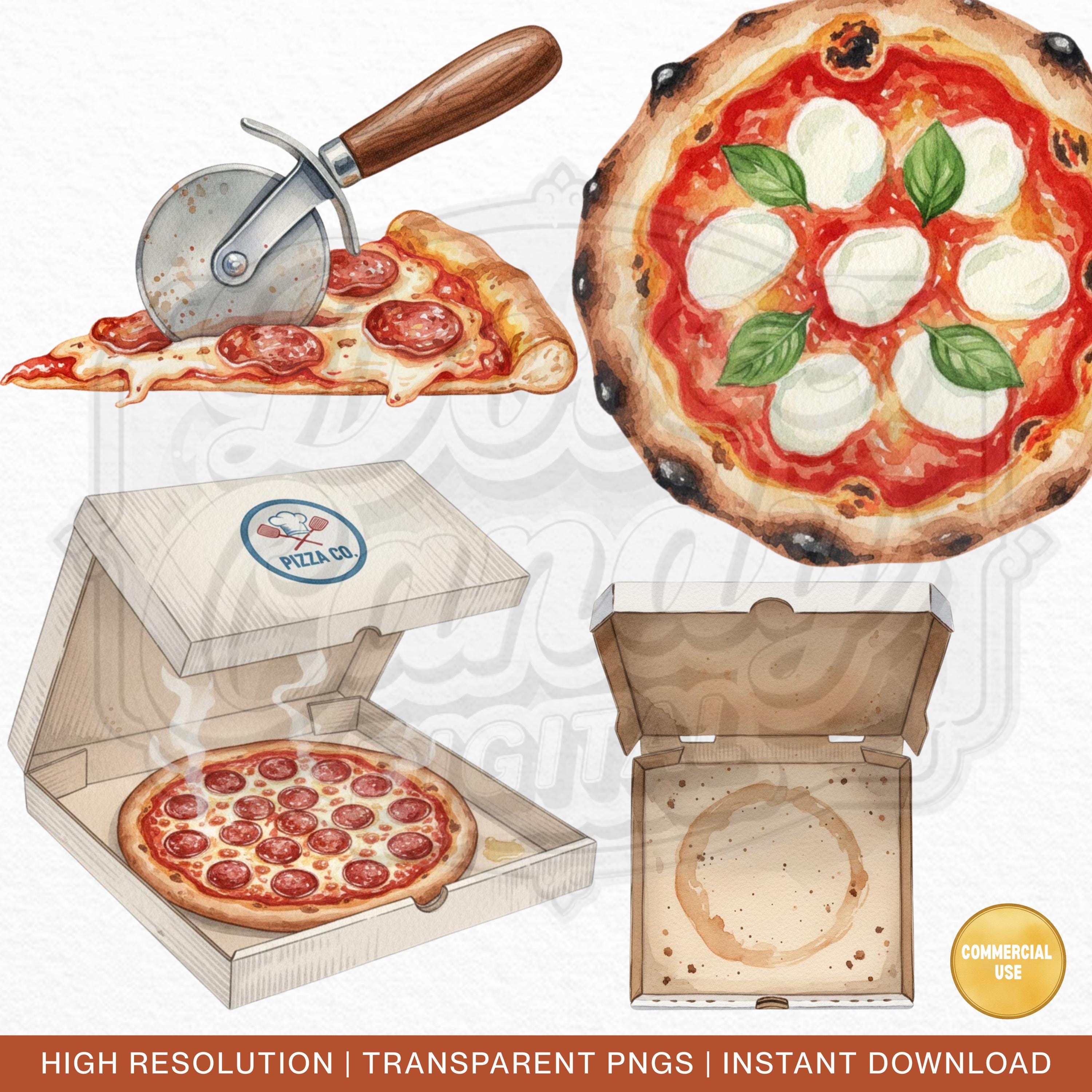 Watercolor Pizza Clipart Set, Food Illustrations (PNG, Digital Download ...