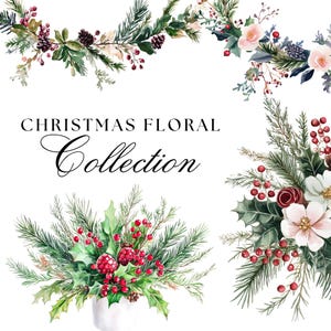 Christmas Floral Clipart, Winter Greenery Clipart, Holiday Bouquet ...