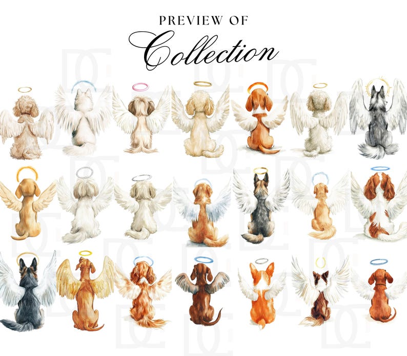 Angel Dog Clipart From Back, Pet Portrait, Cute Dog, Digital, Mix Dog ...