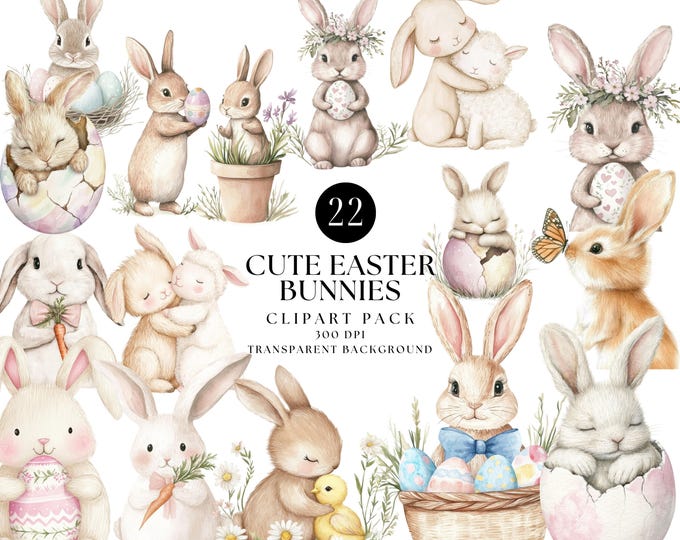 Baby Bunny Clipart, Watercolor Rabbit PNG, Spring Bunny, Bunny Easter ...