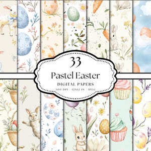 Pastel Easter Seamless Pattern Paper Pack, Cute Nursery Easter Digital Papers, Bunny and Egg ...