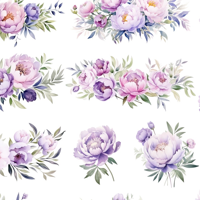 Purple Peony Watercolour Clipart Png, Lilac Posy Flowers, Peonies and ...