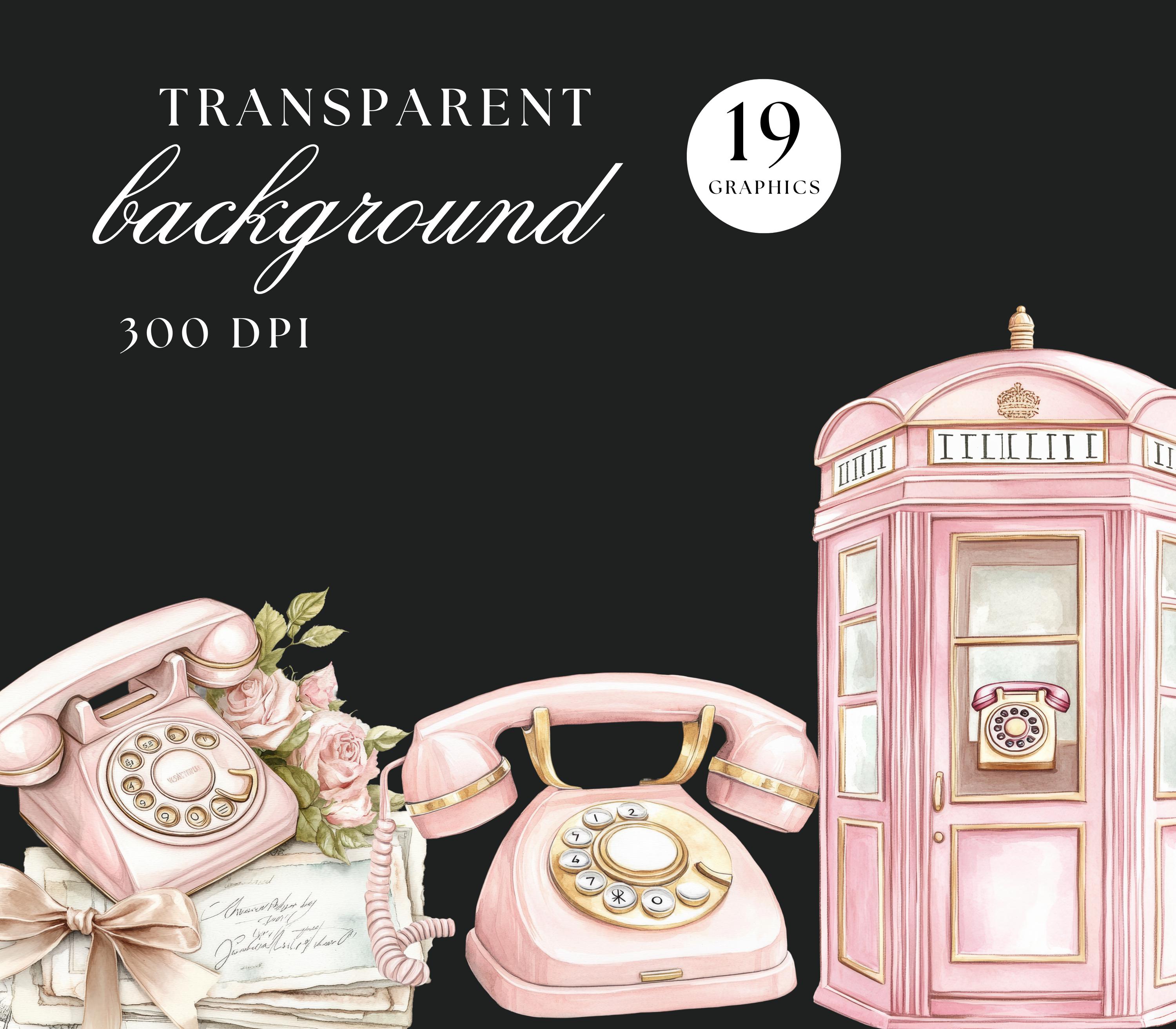 Vintage Telephone Watercolour Clipart, Old-fashioned Phone & Romantic ...