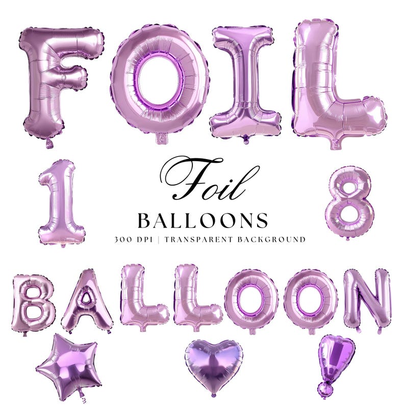 Purple Foil Balloons Clipart, Silver Foil Balloons Clipart, Purple ...