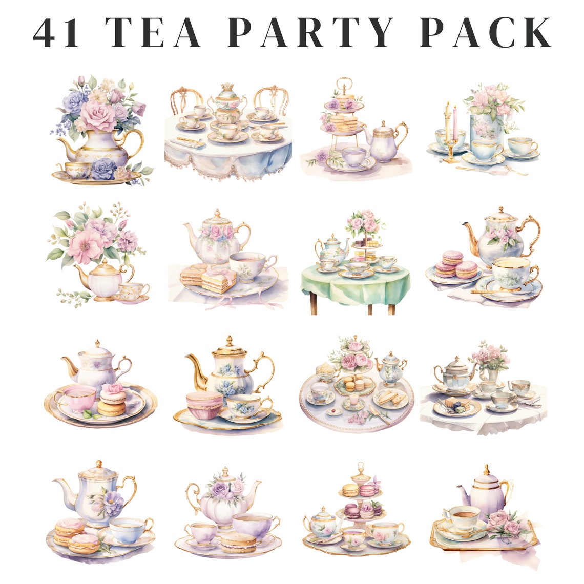 Watercolour Victorian Garden Tea Party Clipart, Vintage Tea Time ...