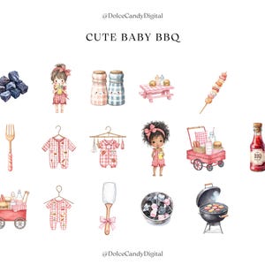 Baby BBQ Watercolor Clipart, Gingham Summer PNG Graphics (digital ...